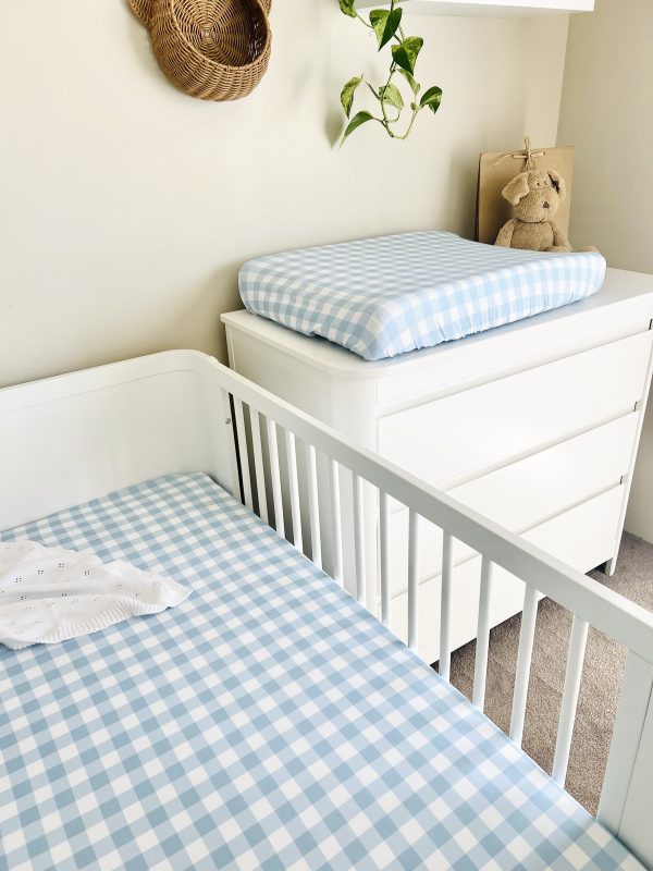 Mini & Me Organic Cotton Fitted Cot Sheet Blue Gingham | Perth | Babyroad