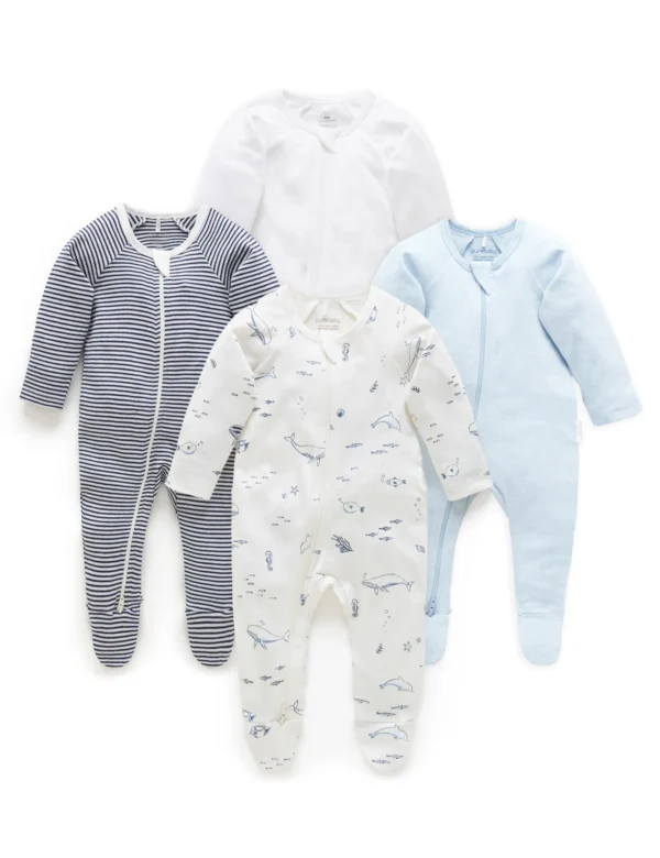 Purebaby Nautical 4 Pack Zip Growsuit | Perth | Babyroad