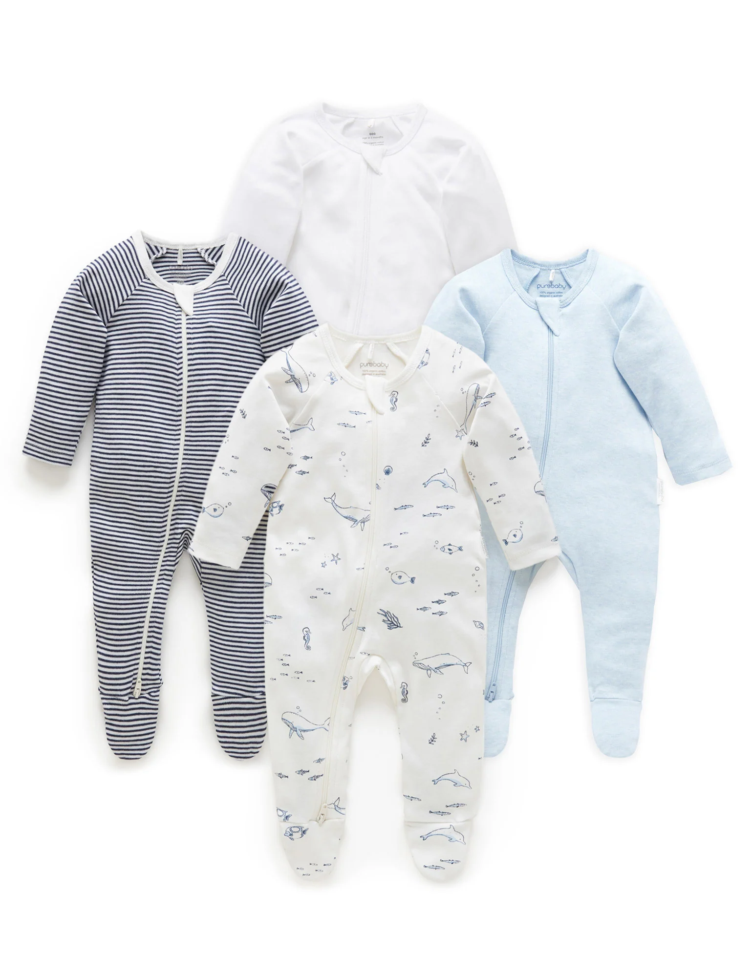 Purebaby Nautical 4 Pack Zip Growsuit | Perth | Babyroad