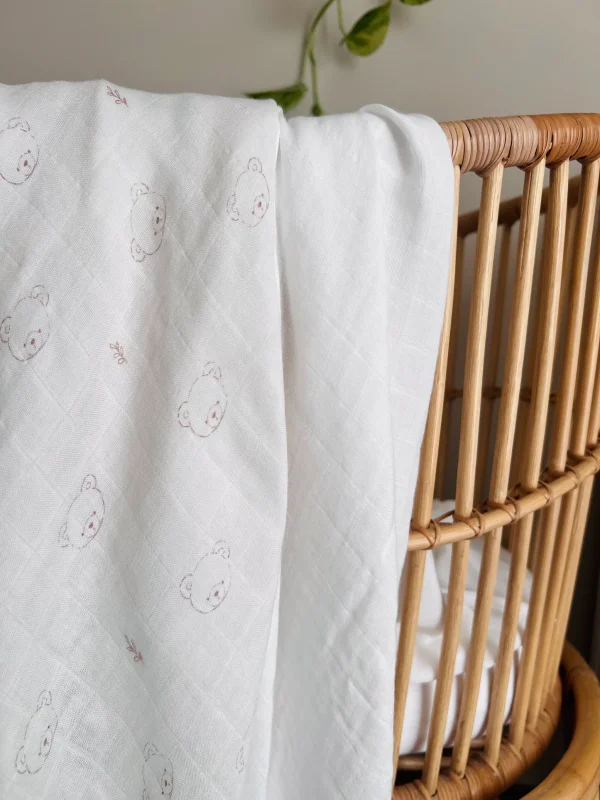 Cuddle Bug & Co Basics Bamboo Muslin Wrap 2pk Teddy Bear & White | Babyroad